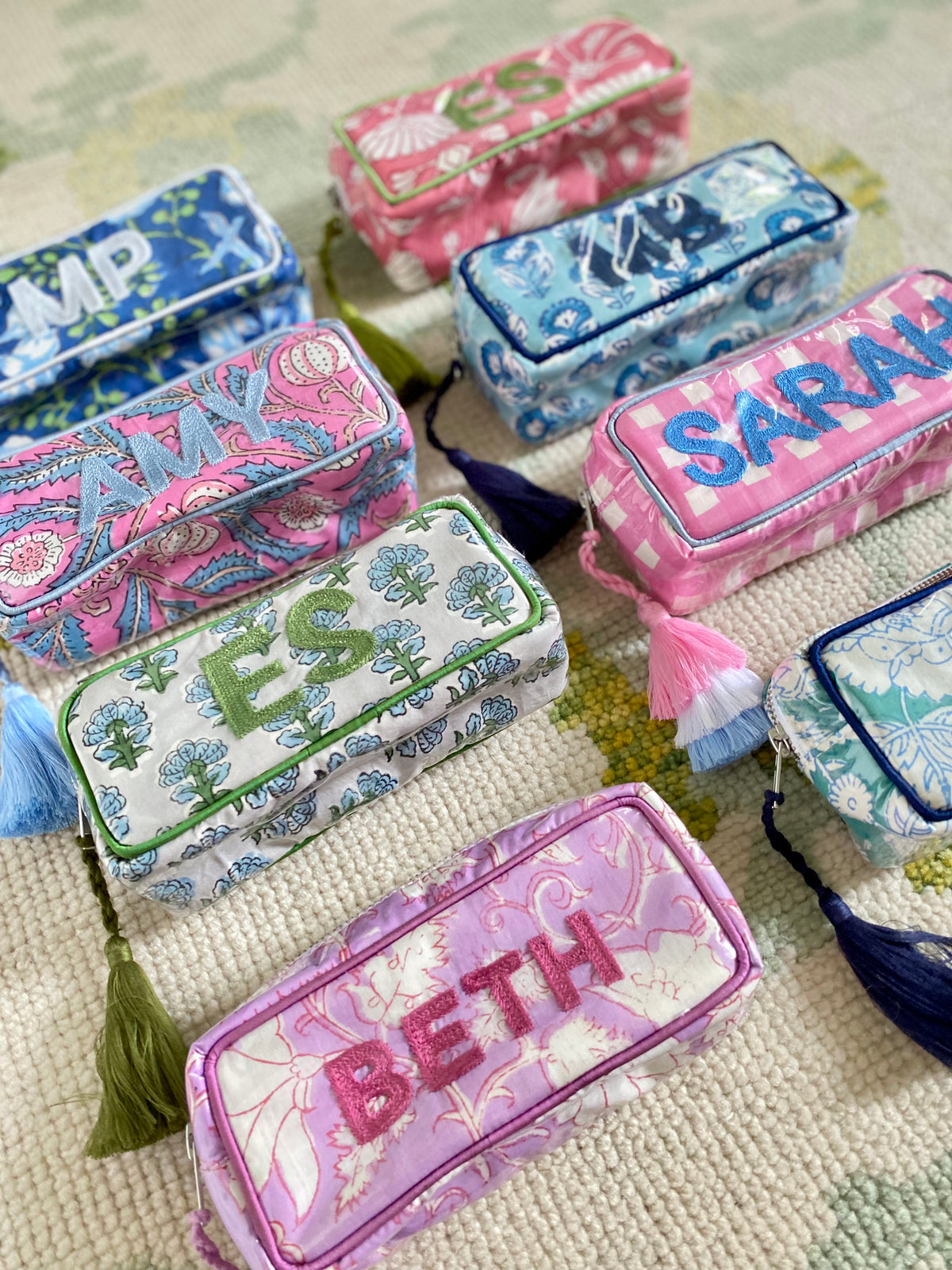 The Mini - Custom Block Print Bag - Pink Gingham with Blue | Beth Ladd ...