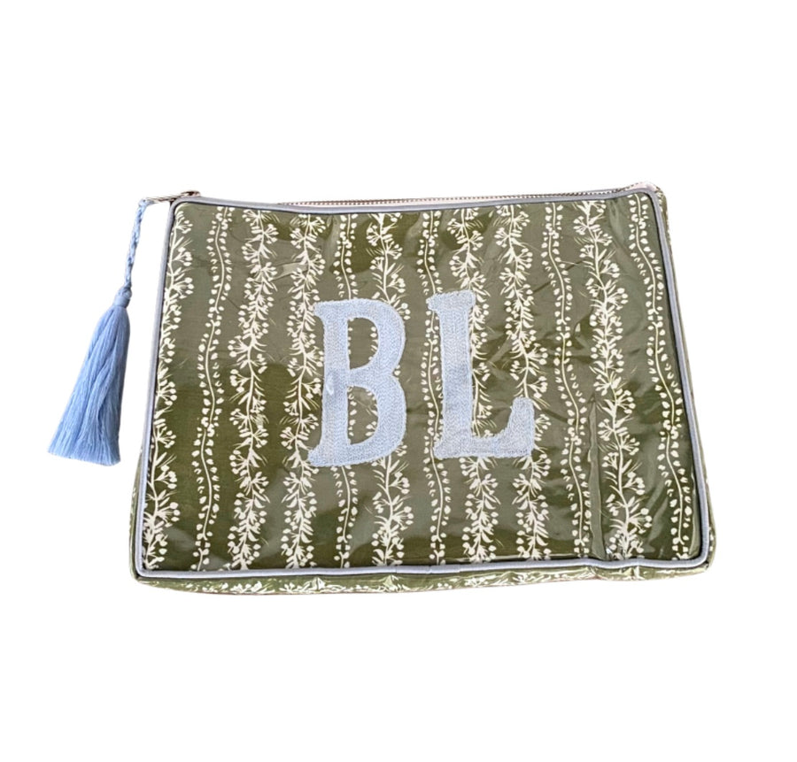 The OG - Custom Block Print Bag - Olive Green and Ice Blue | Beth Ladd ...